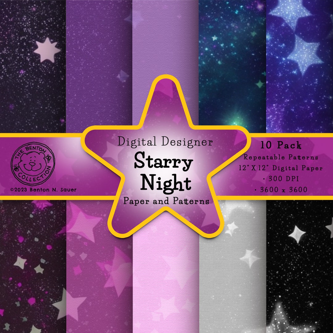 Starry Night Digital Paper & Repeatable Patterns, Star Themed ...