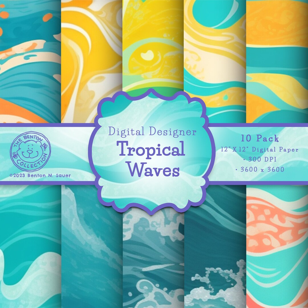 Beach Waves Digital Paper, Tropical Designer Paper, Scrapbook Paper ...