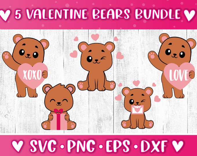 Valentines Svg Bundle, Valentine Bear Svg, Valentines Animals, Love ...