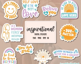 Boho Inspirational Quotes Svg Png Bundle, Printable Stickers ...