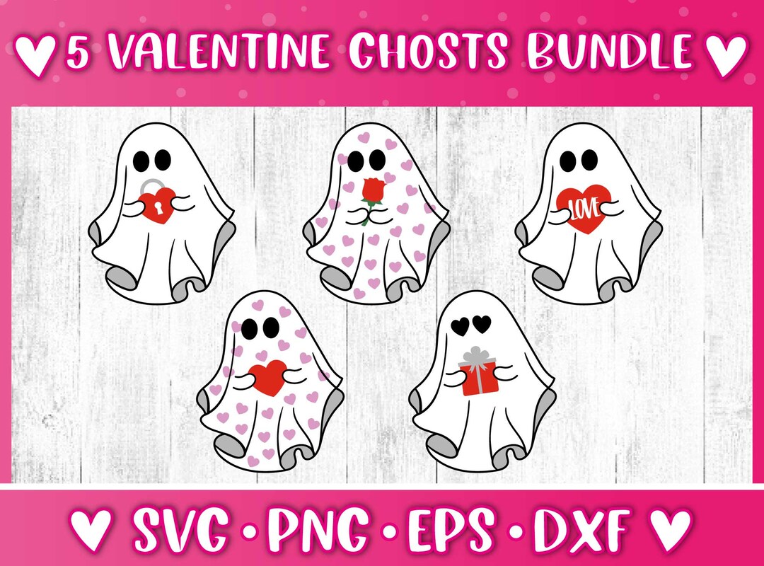Valentines Ghosts SVG | Cute Ghost SVG | Valentine's Day SVG - Etsy