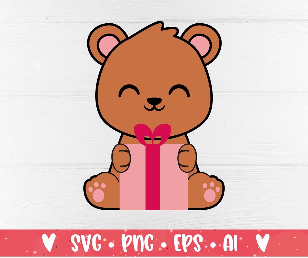 Valentine's Bear SVG, Teddy Bear With Gift SVG, Valentines Shirt Svg ...