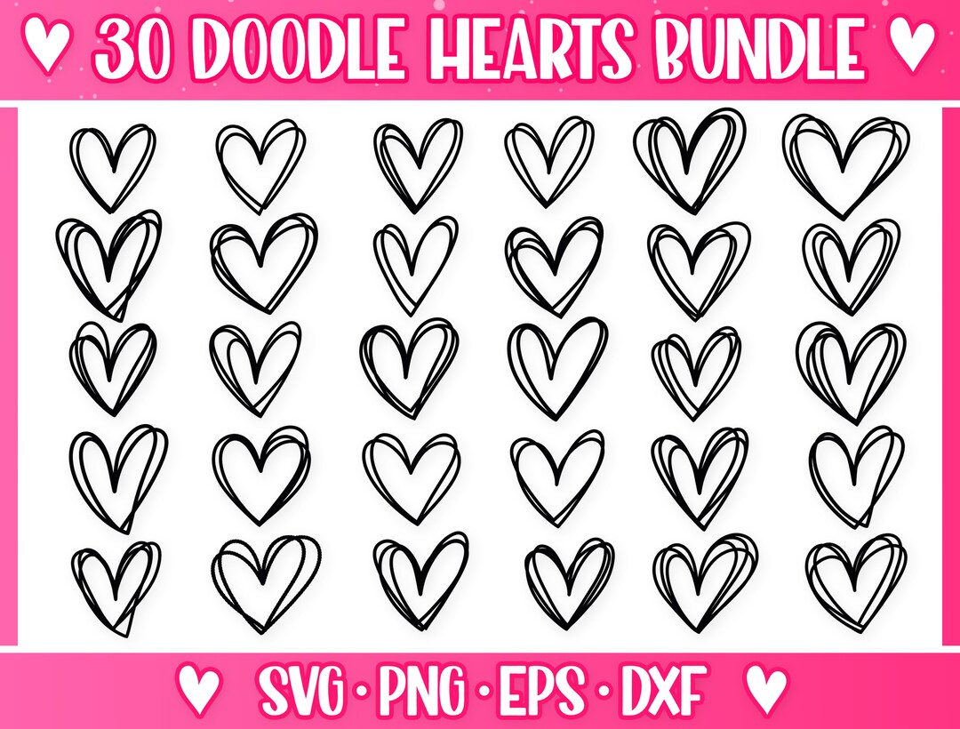 Doodle Hearts Svg, Heart Clipart, Valentines Day Svg - Etsy
