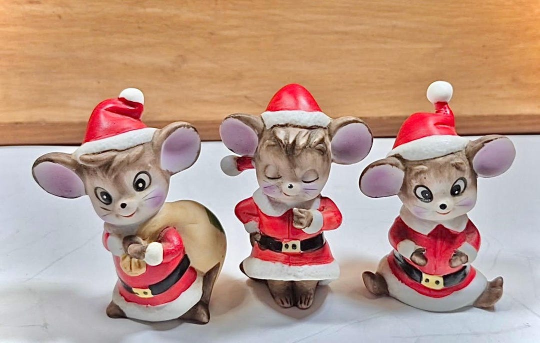 Vintage Christmas Mouse Set - 3 Cute MCM Santa Mice Anthropomorphic ...