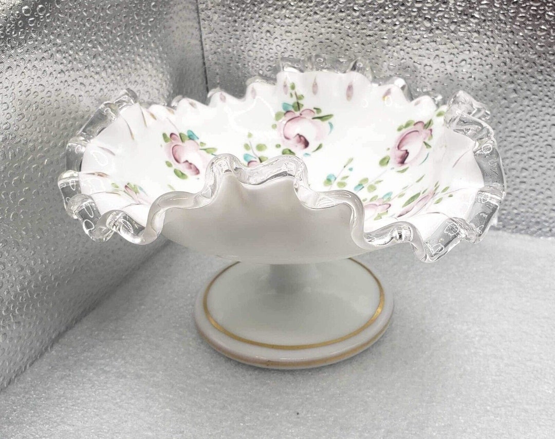 Fenton Charleton Silvercrest Rose Footed Dish on Pedestal With Ruffled ...