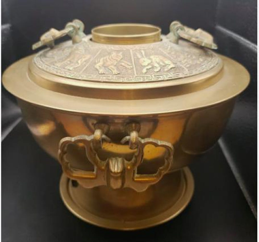 Vintage Brass Korean Hot Pot: Sinseonro / Chafing Dish With 12 Chinese ...