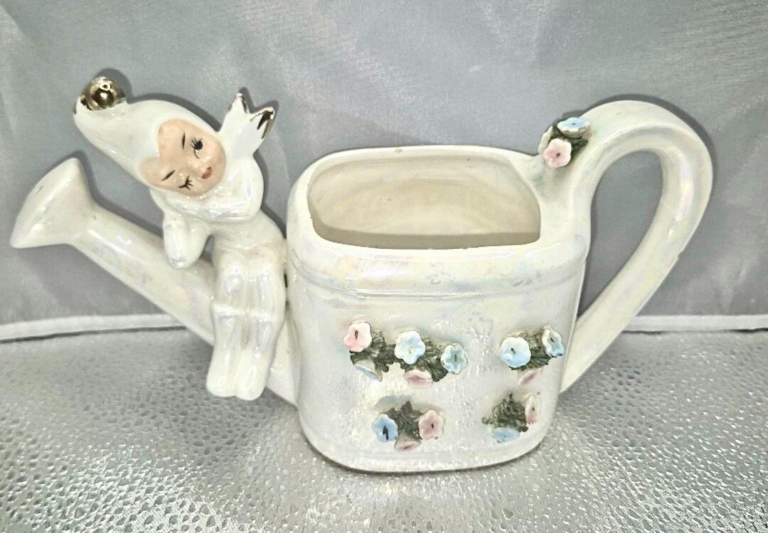 Vintage LEFTON Lusterware Pixie on a Watering Can - 1950's MCM ...
