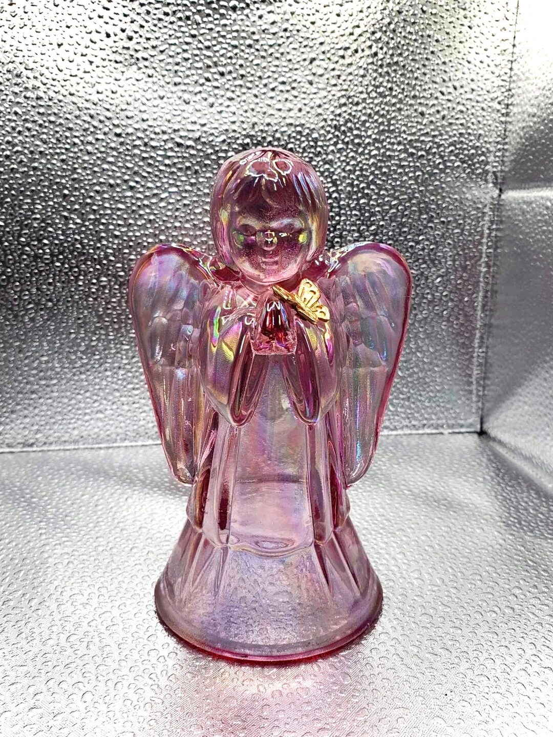 Vintage Fenton Angel in Irridescent Pink Carnival Glass Like Color With ...