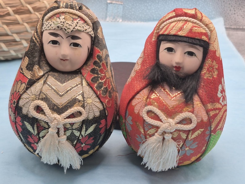 Vintage Japanese Folk Art Wedding Dolls Roly Poly Hime Daruma Doll Pair ...