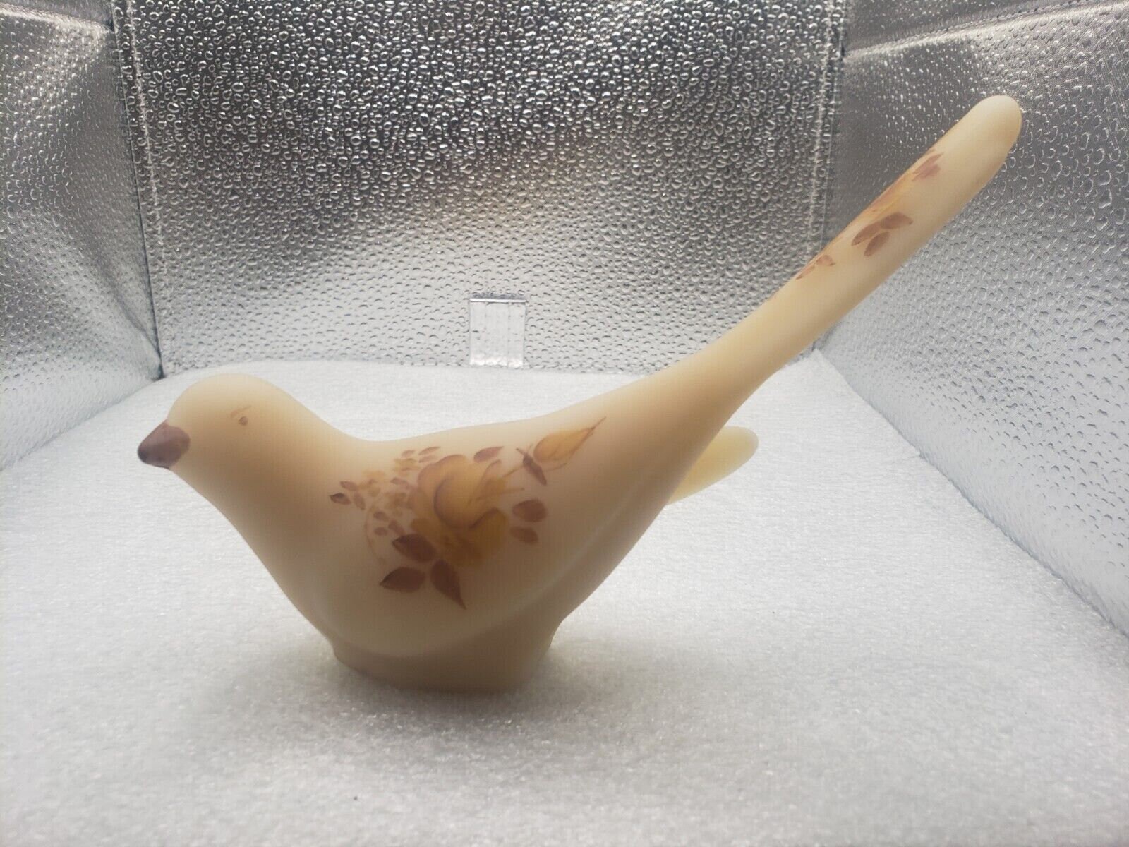 Fenton Bird of Happiness in Elegant Milky Beige Satin Glass With Hand ...