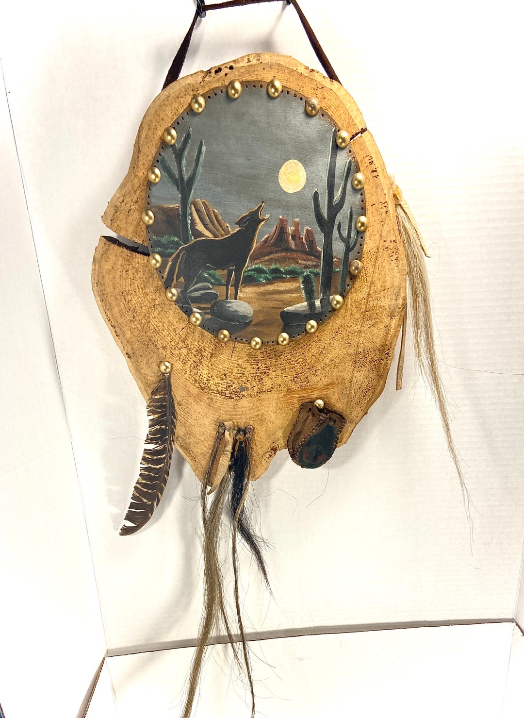 OLD & GENUINE Native American Art Wolf Painting on Deer Hide, Fur ...