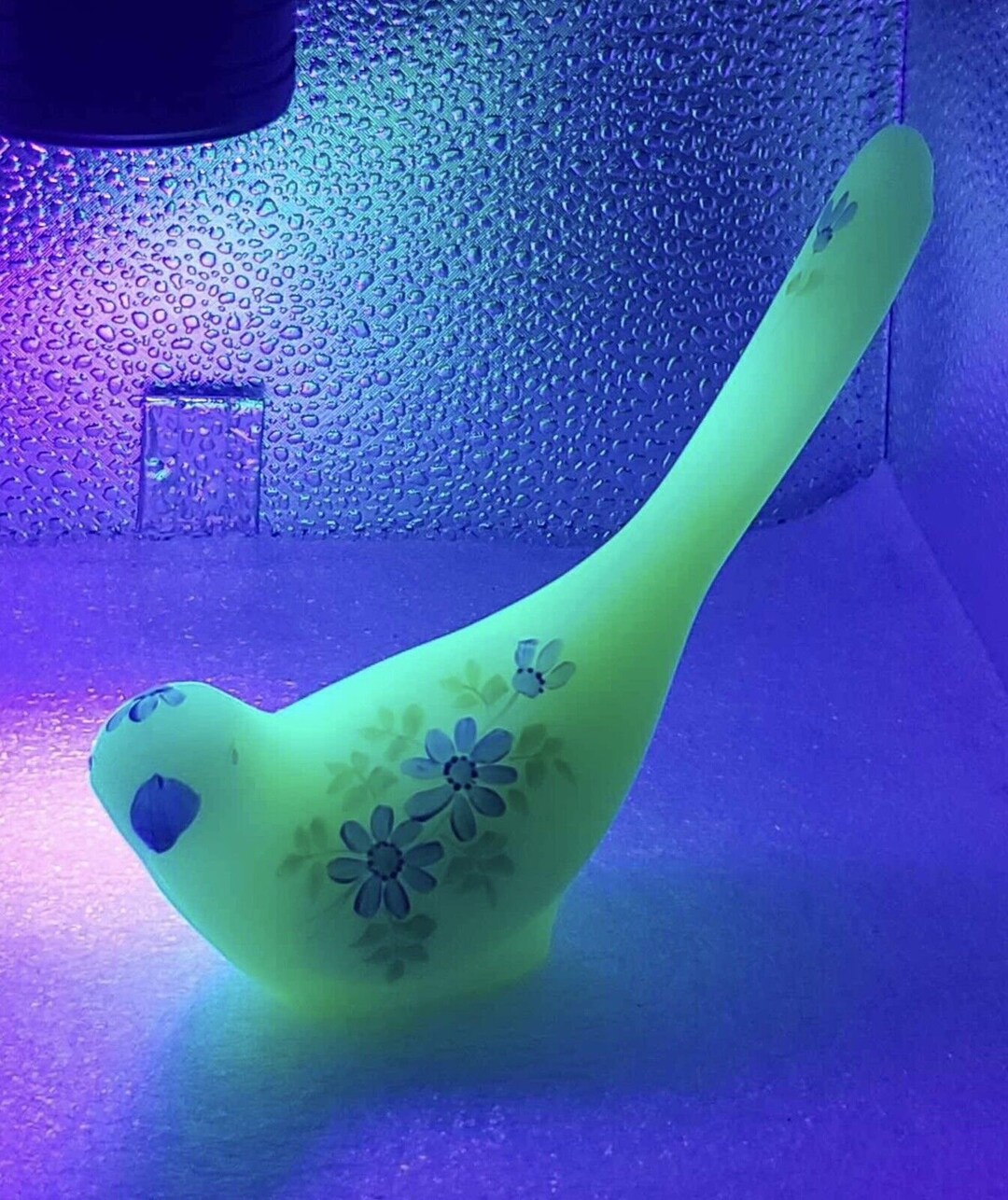 Vintage Fenton Bird of Happiness Hand-painted Blue Daisies on Satin ...