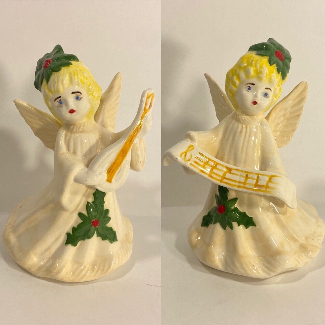 Porcelain Caroling Angel Figurine Set Midcentury Vintage Christmas ...