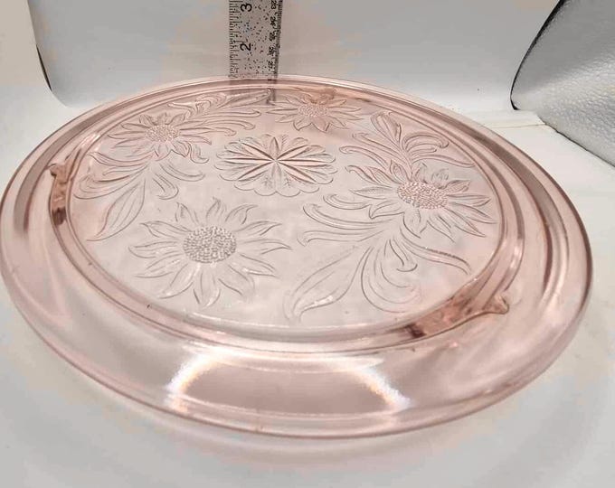 Pink Depression Glass Daisy Footed Cake Plate or Trivet - Jeanette ...