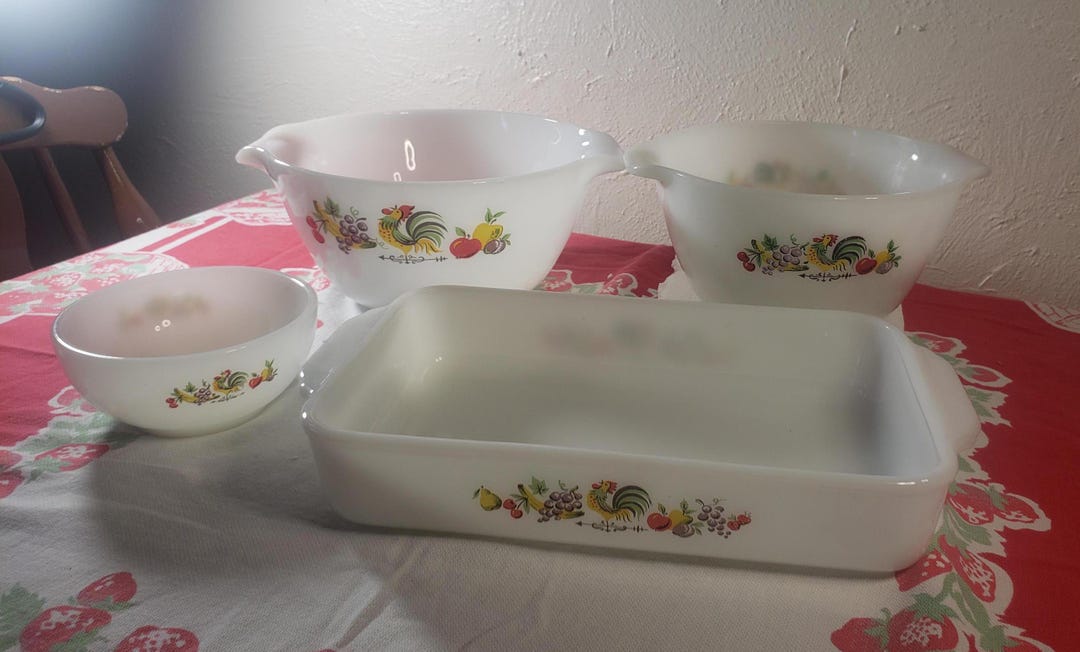 4 Pieces Fire Kings Famous Chanticleer Rooster Set 1950's 2 ...