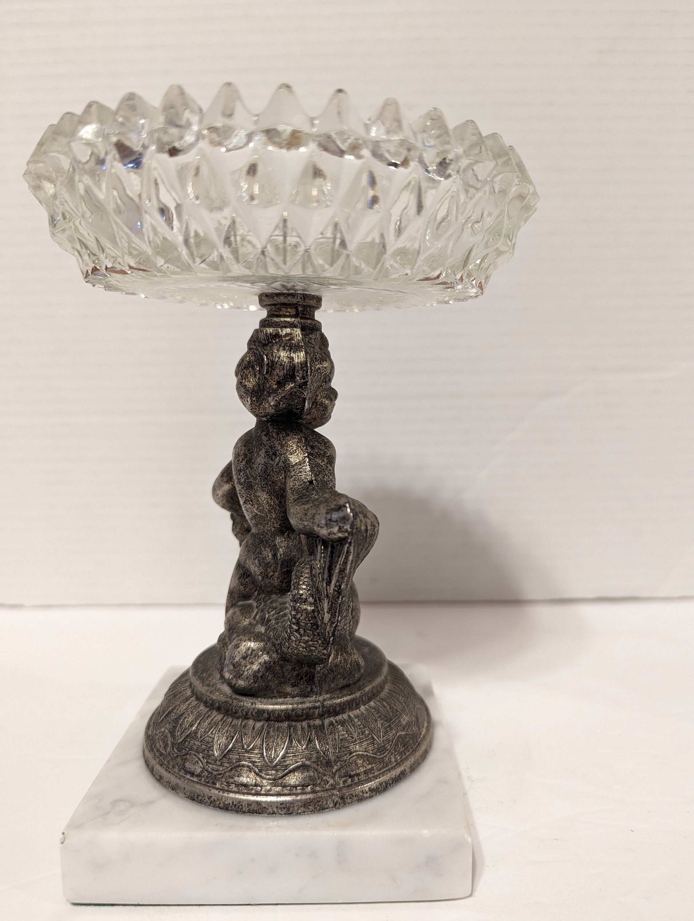 Vintage Compote Candy Dish in Diamond Point & Brass Pedestal - Etsy