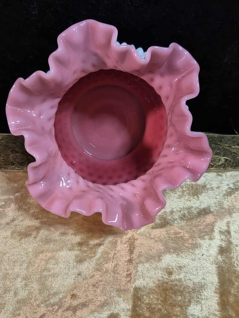 Vintage FENTON Peach Crest or Peach Blow Hobnail Glass Vase or ...