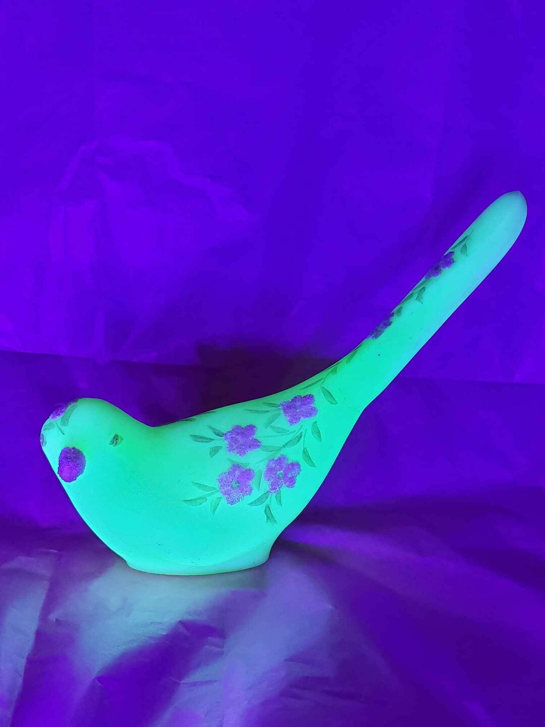 Vintage Fenton Bird of Happiness Hand-painted Frit Pink Blossoms on ...