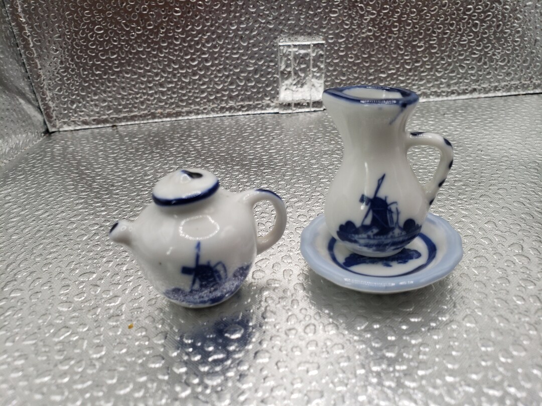 3 Pieces Delf Blue Miniatures 1970's Made in Taiwan Plate & Pitcher ...