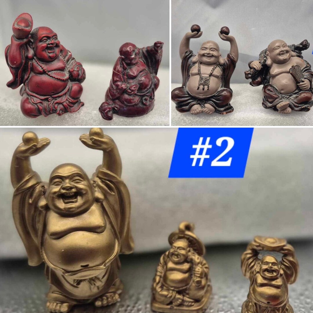Mini Happy Buddha Figurines - Miniature Gold, Cinnabar Red, or ...