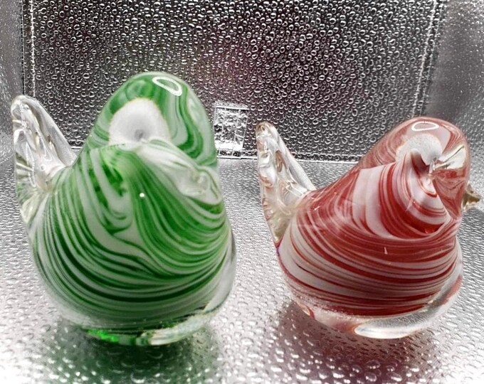 Vintage Glass Bird - Emerald Green & Cranberry Red Marble Swirl ...