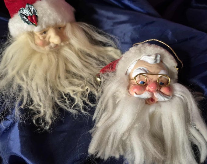Old Time Santa Head Christmas Tree Ornaments With White Felt Hat & Long ...