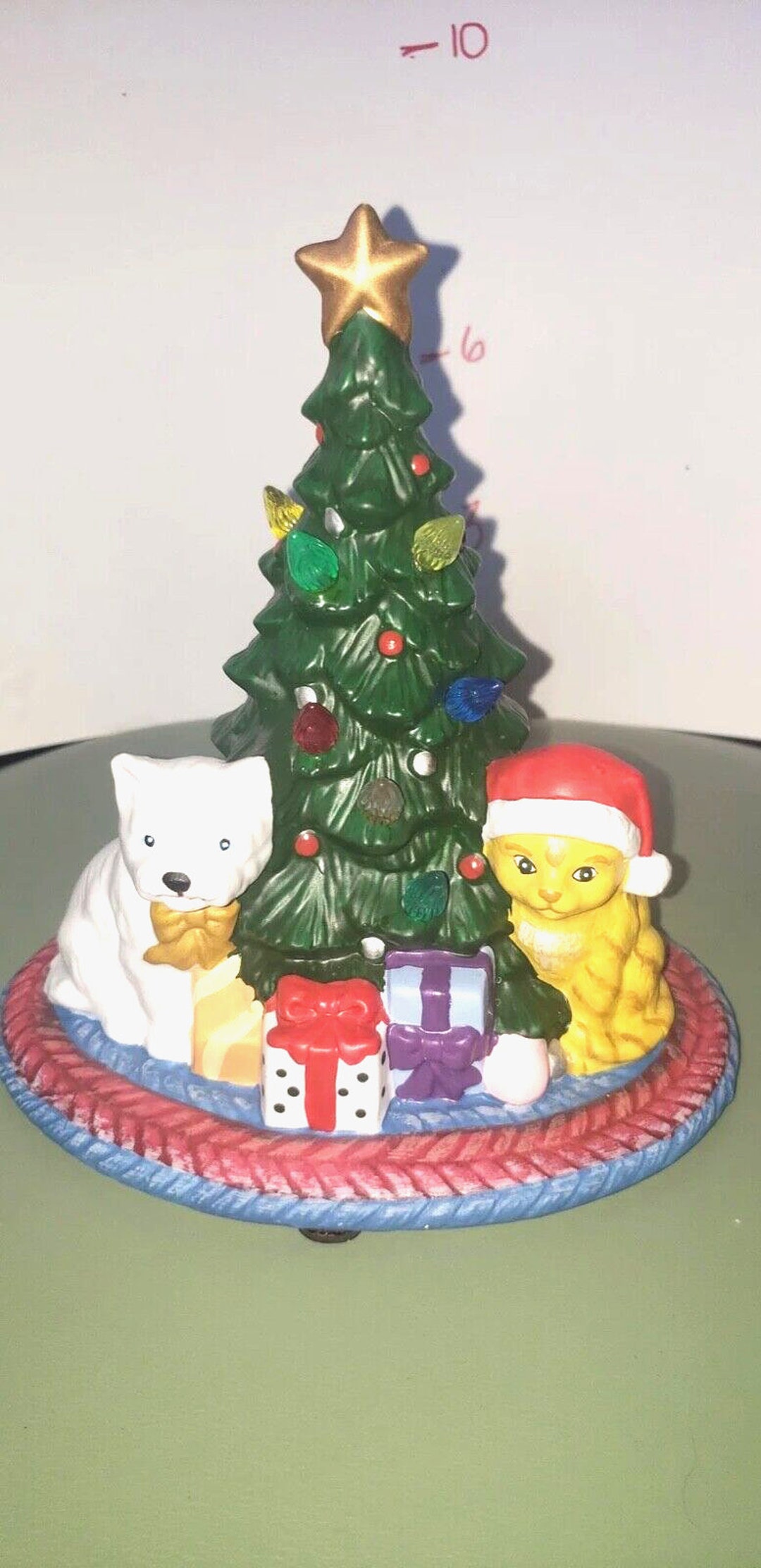 Vintage Ceramic Light up Christmas Tree Ornament With Cute Dog & Cat - Etsy