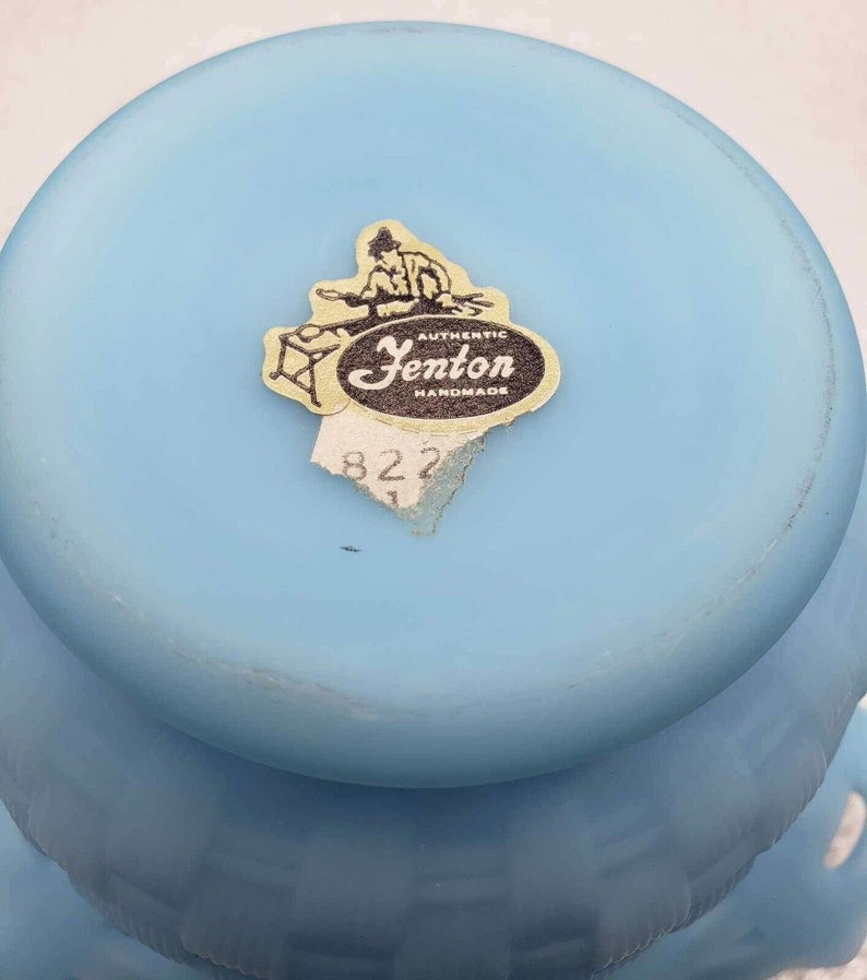 Vintage FENTON Blue Satin Custard Glass Weave Basket Bowl W/ Lace Edge ...