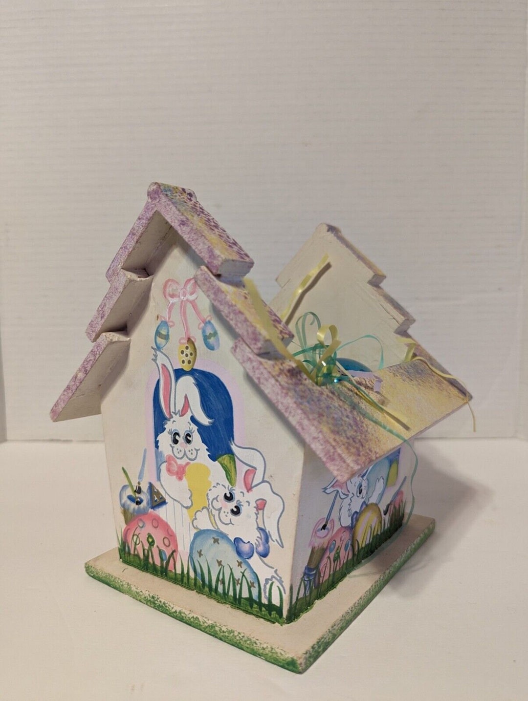 Cute 50s Vintage Easter Basket Candy Dish Wood Bunny Home or Birdhouse ...