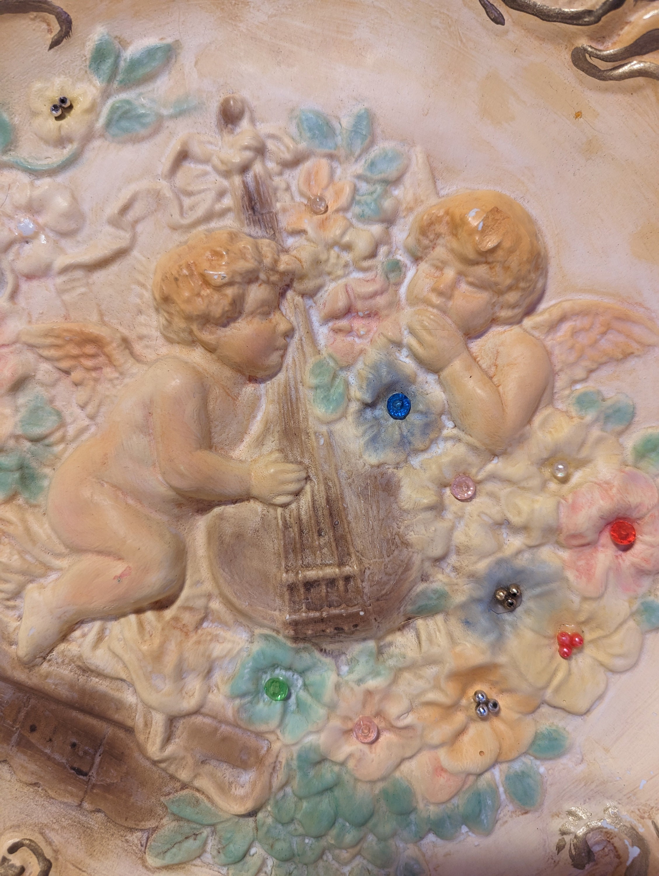 Victorian Style Decor Cherub Wall Plaque Chalkware Very Pretty Piece Elegantly Hand Painted ...