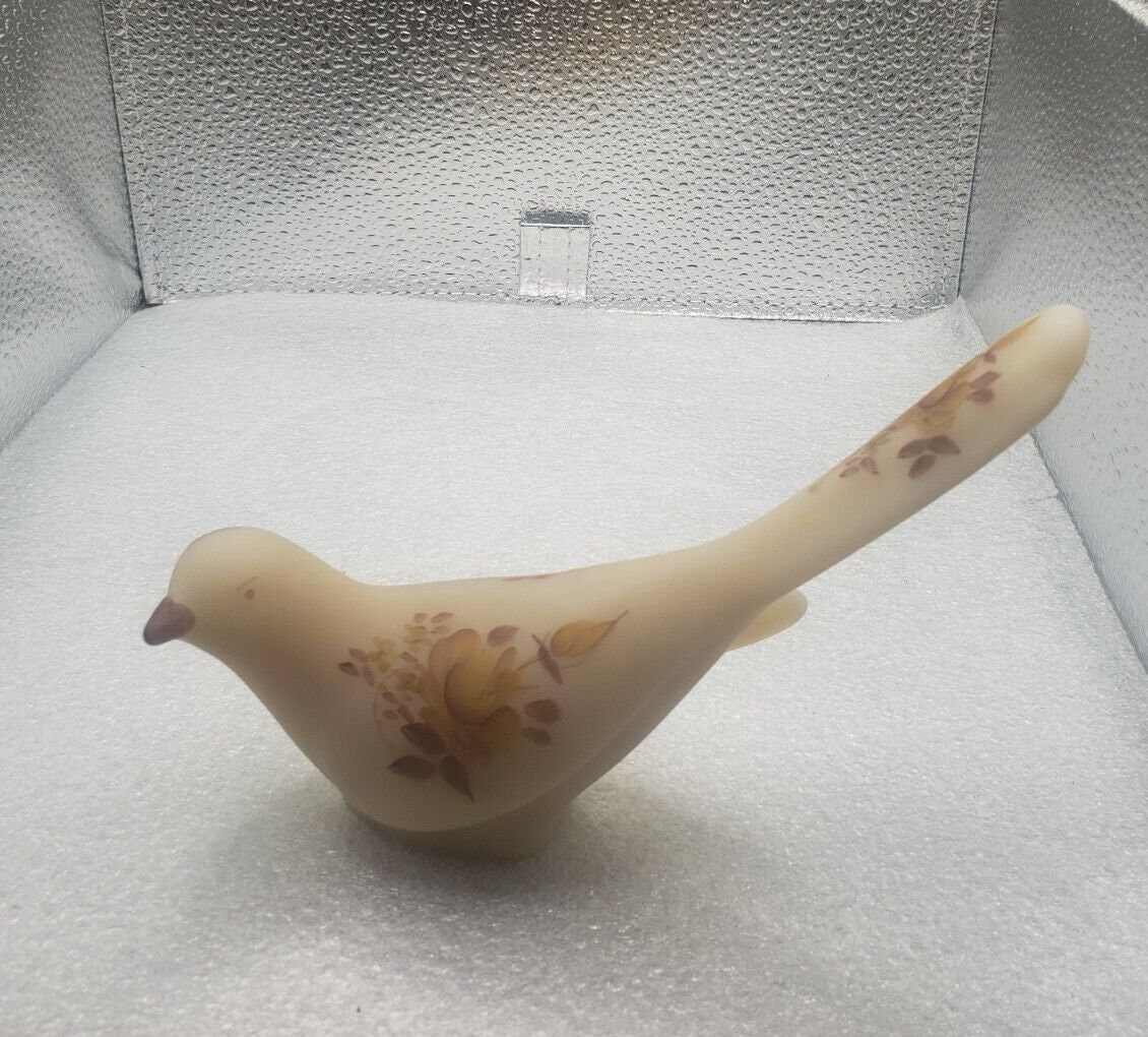 Fenton Bird of Happiness in Elegant Milky Beige Satin Glass With Hand ...