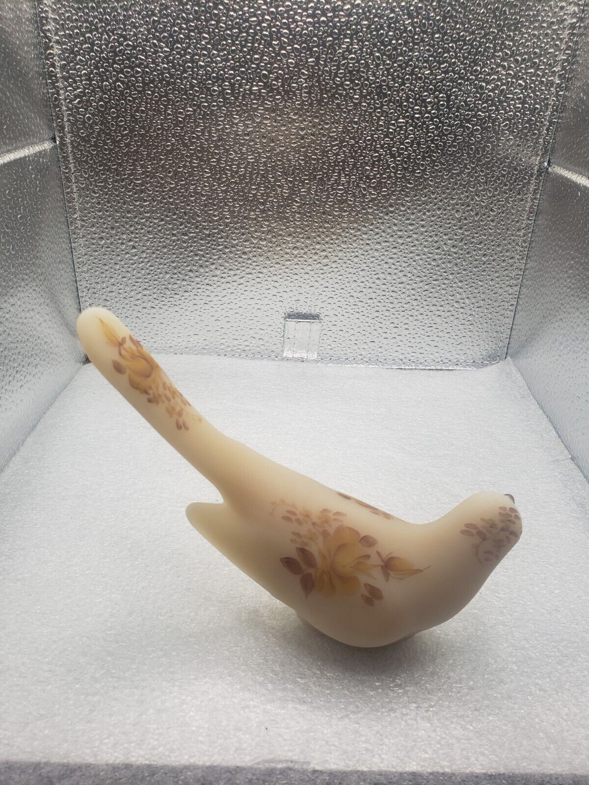 Fenton Bird of Happiness in Elegant Milky Beige Satin Glass With Hand ...