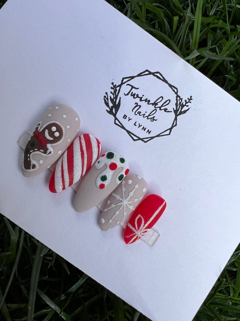 Gingerbread Man Nails Candy Cane Christmas Nails Press - Etsy