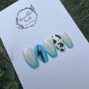 Blue Cow Print Nails and Design | Fake Nails | Press on Nails | Glue on ...