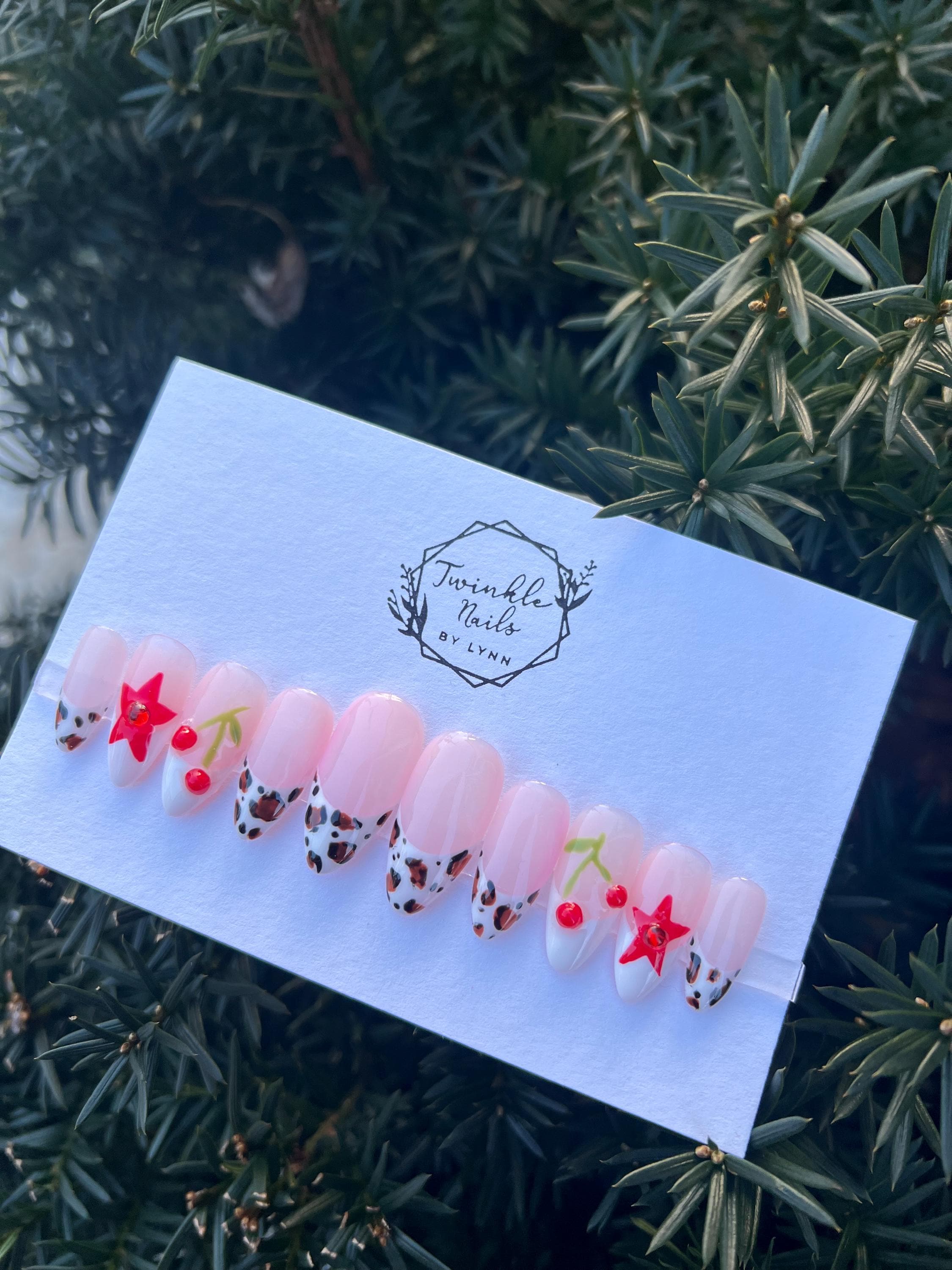 Cheetah Print Nails | Star and Cherry Nails | Spring Nails | Fake Nails ...