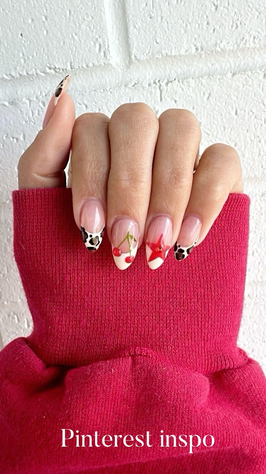 Cheetah Print Nails | Star and Cherry Nails | Spring Nails | Fake Nails | Press on Nails | Glue ...