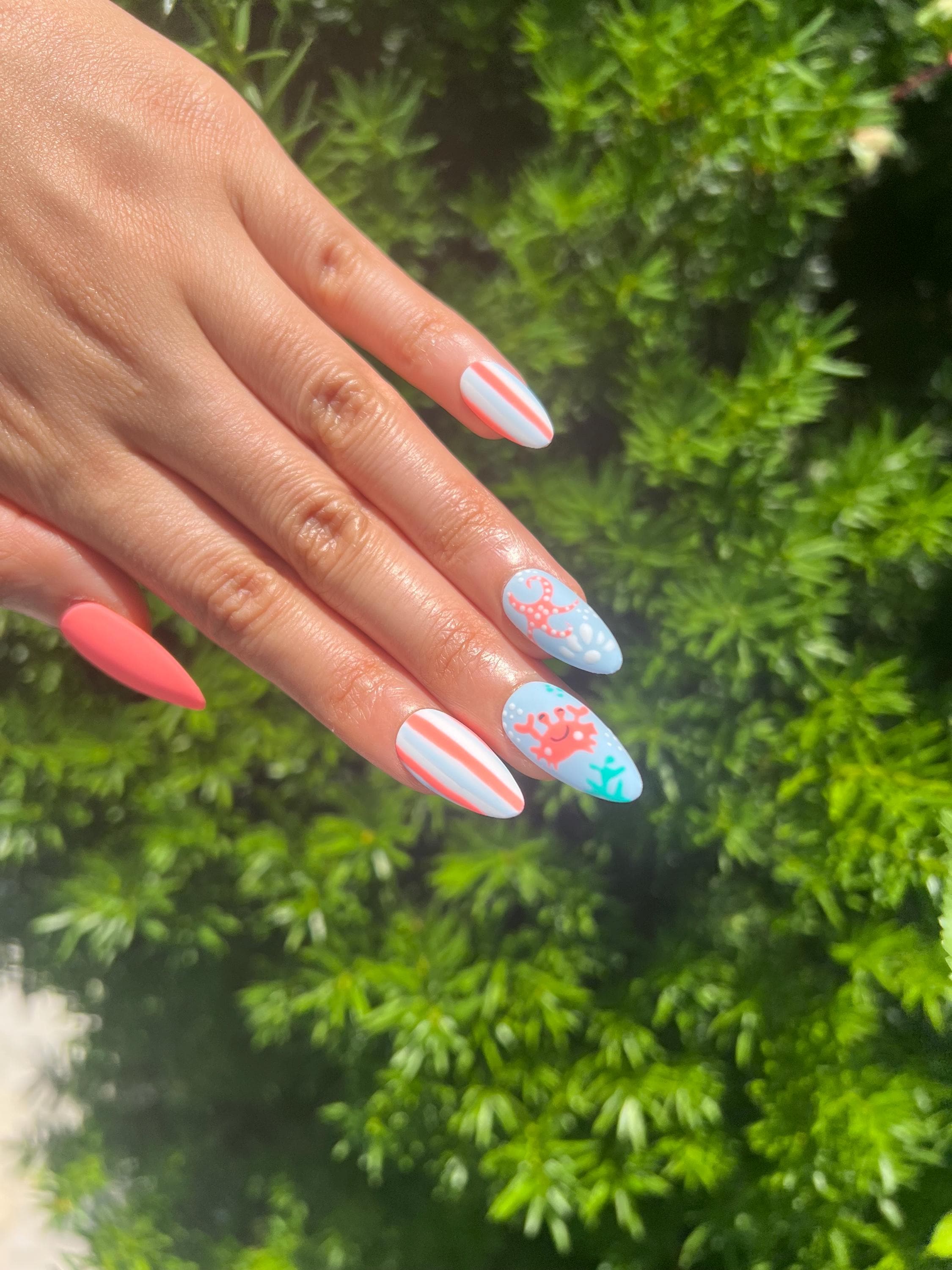 Beach Summer Nails | Fake Nails | Glue on Nails | Press on Nails - Etsy