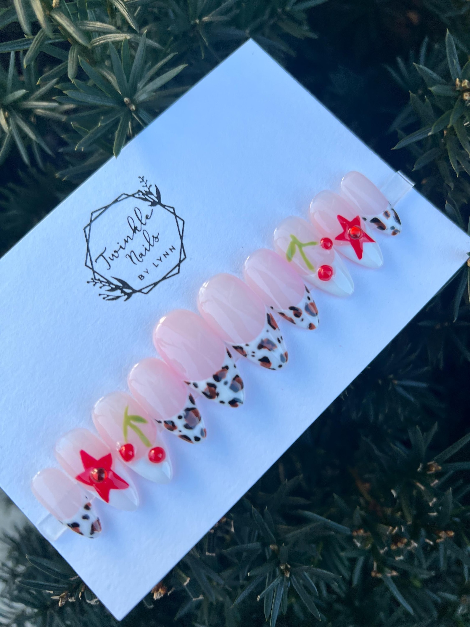 Cheetah Print Nails | Star and Cherry Nails | Spring Nails | Fake Nails ...