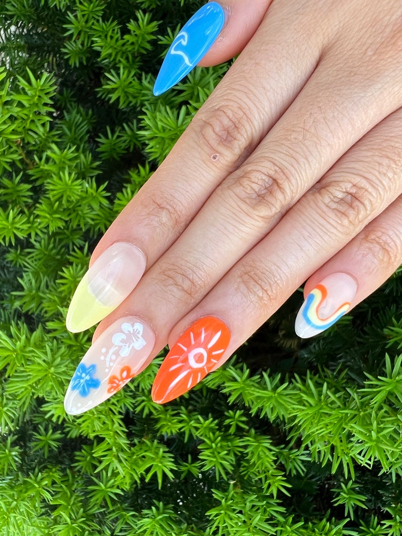Summer Nails| Beach Nails | Fake Nails | Press on Nails | Glue on Nails ...