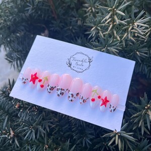 Cheetah Print Nails | Star and Cherry Nails | Spring Nails | Fake Nails ...