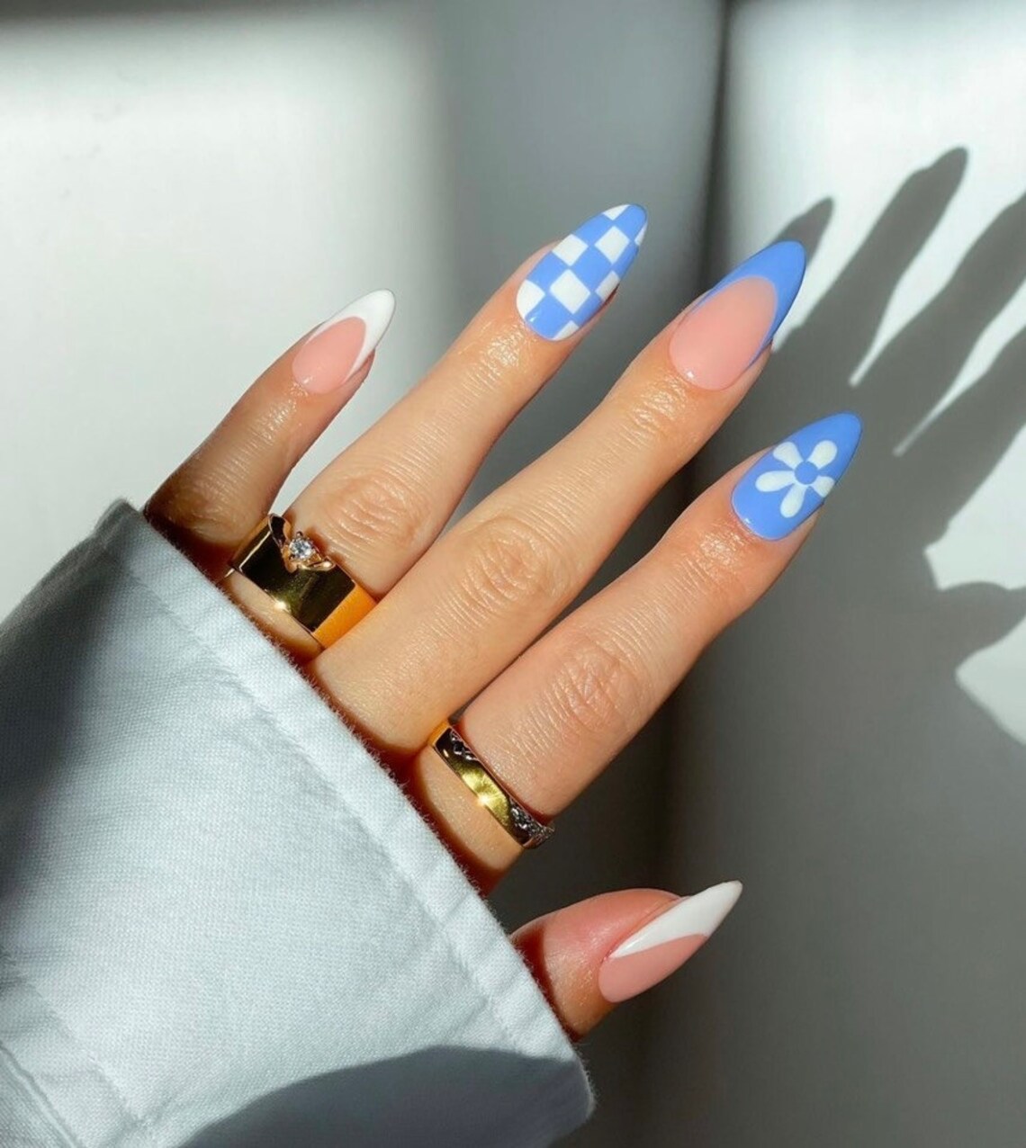 Blue Nails Design Fake Nails Glue on Nails Press on - Etsy