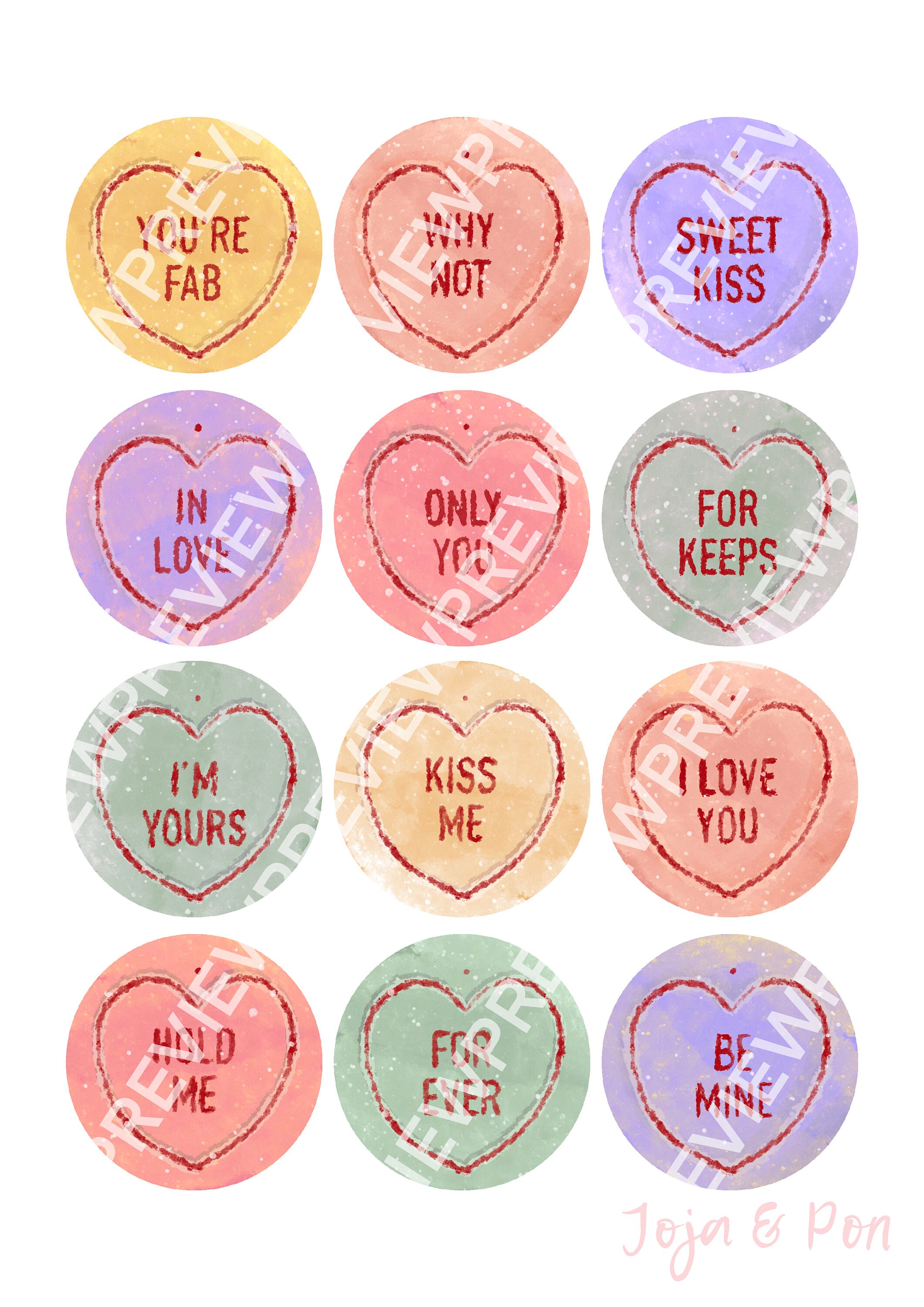 Printable Love Hearts Gift Tags, Valentine's Day, Sweets, Confectionary ...