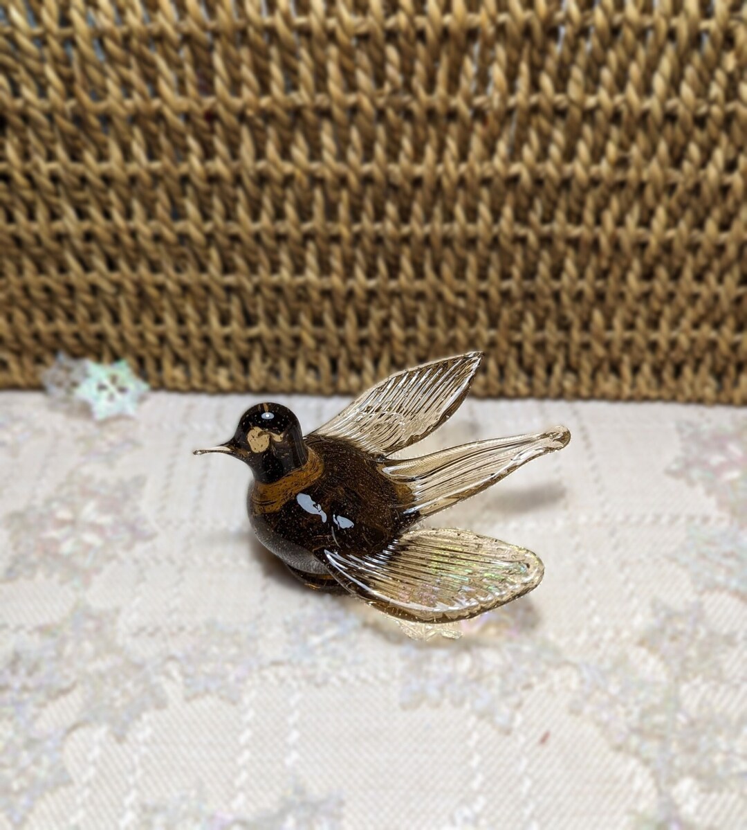 Vintage Blown Art Glass Deep Golden Amber Dove With Wings Spread ...