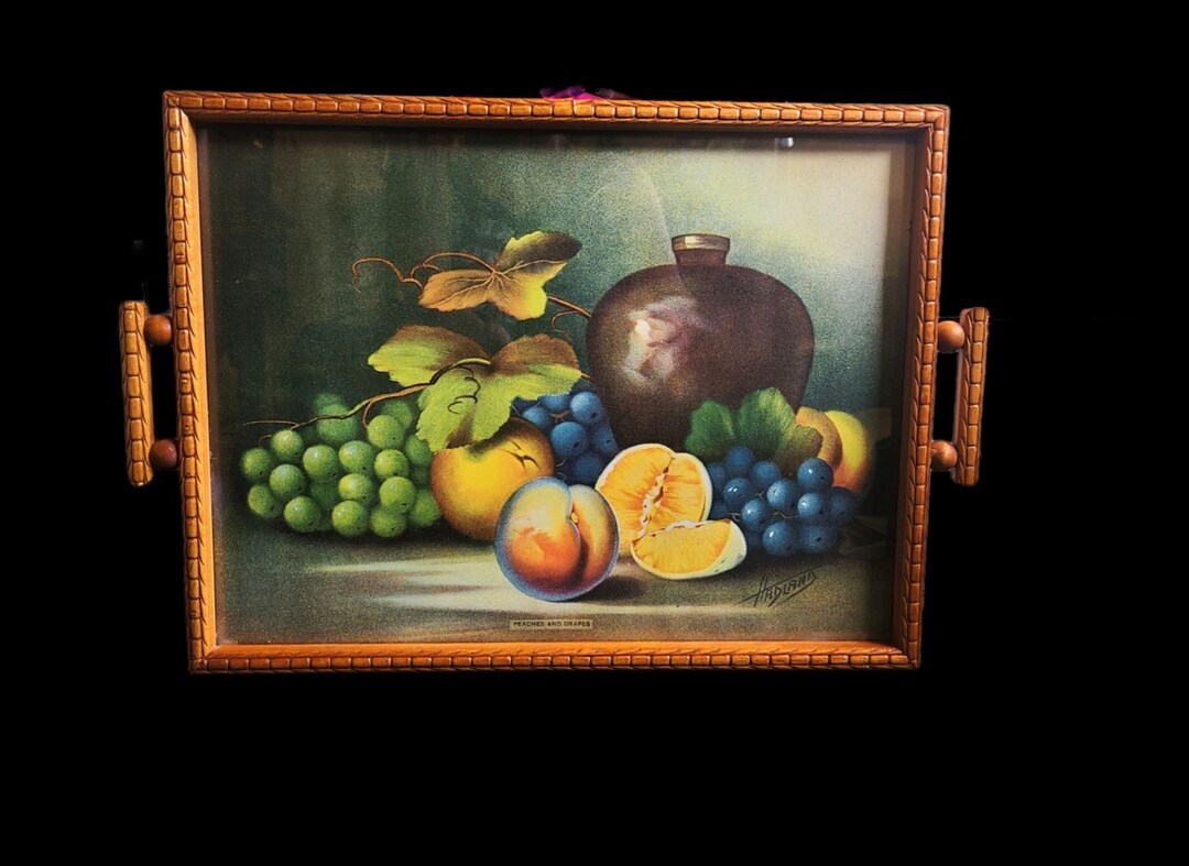 RARE 1908 George Hadland Lithograph Peaches and Grapes Framed in Wood ...
