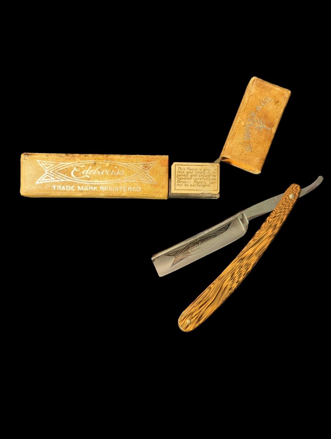 Rare Vintage Edelweiss H. Boker Solingen Germany 5/8 Straight Razor ...