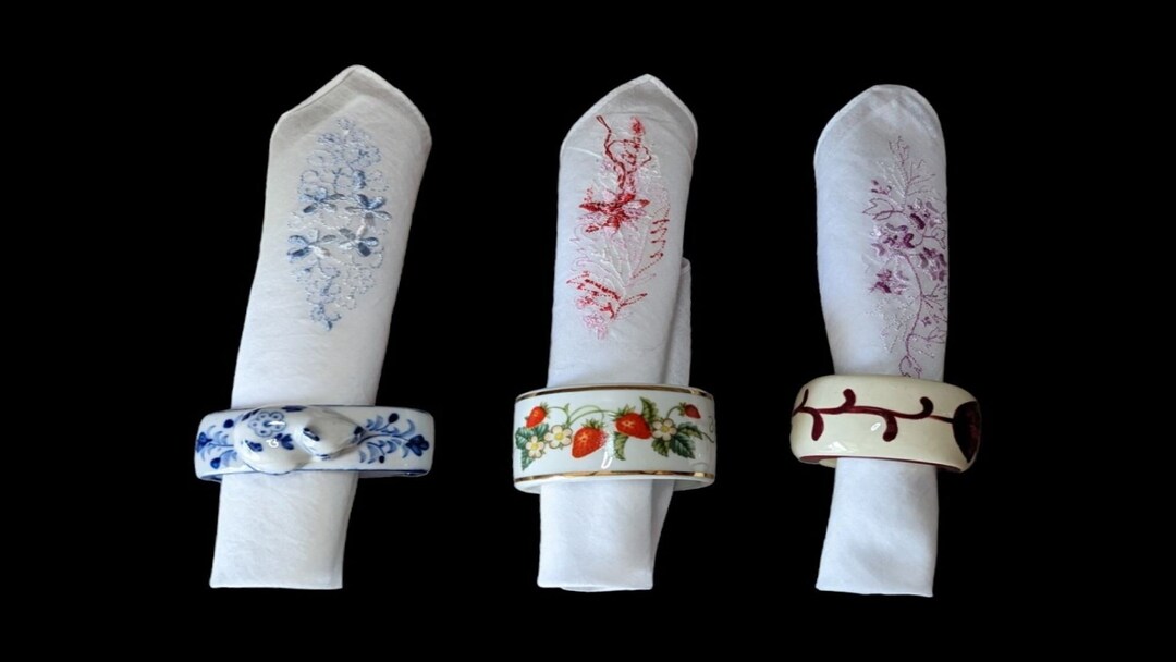 Vintage Porcelain Napkin Rings With 100% Cotton Embroidered - Etsy