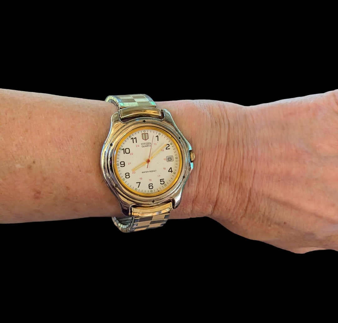 Vintage Citizen Quartz Watch Co Stainless Railroad Men's 24 Hour Analog ...