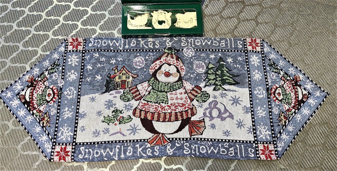 Christmas Table Runner With Vintage Avon Porcelain Ornament Trio 24k ...