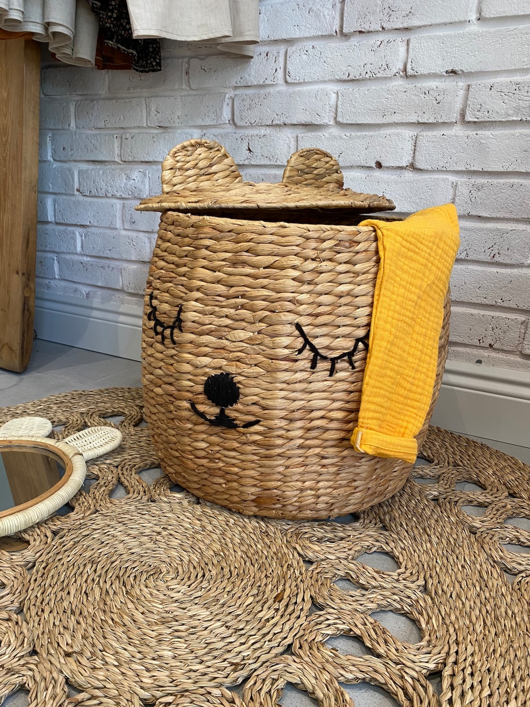 Large Toy Storage Basket. Bear Storage Basket. Boho Kids Room Wicker ...