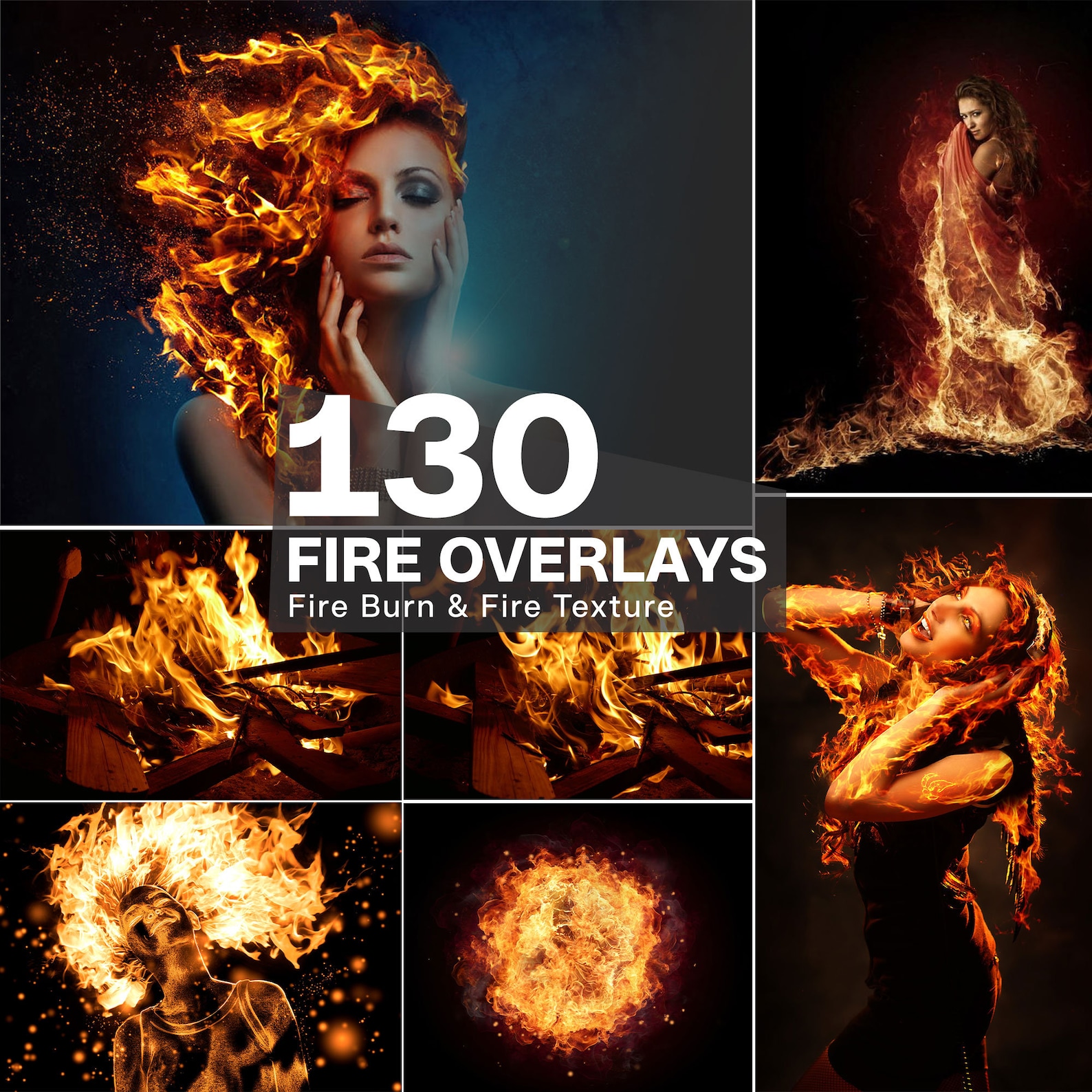 Fire Overlays Complete Pack, Fire Overlay Photoshop, Fire Burning, Fire ...